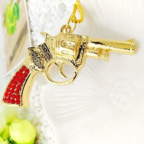 Jewelry | Red Crystal Gun Necklace | Poshmark